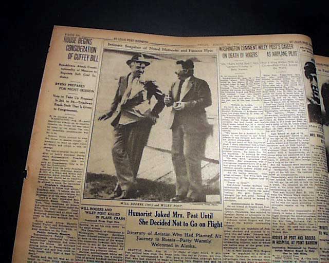 Death of Will Rogers and Wiley Post... - RareNewspapers.com