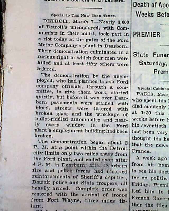Dearborn, Michigan.... Ford factory riots... - RareNewspapers.com