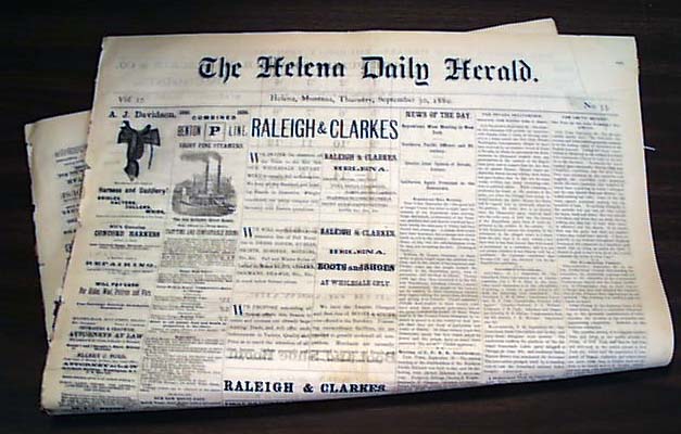 1880 Old West Newspaper From Helena MT... - RareNewspapers.com
