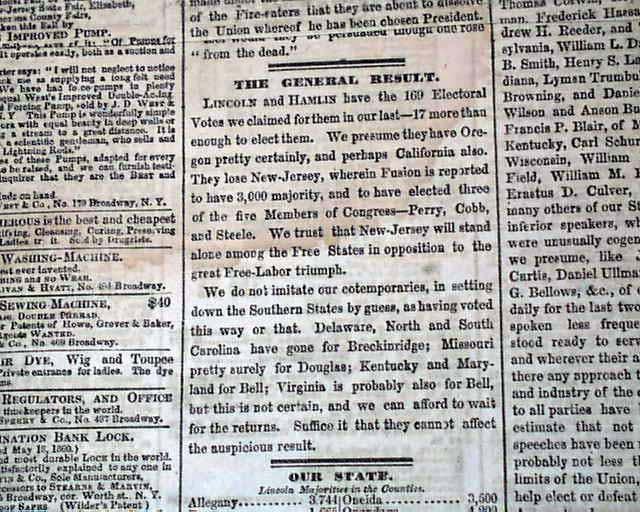 Election of Abraham Lincoln in 1860... - RareNewspapers.com