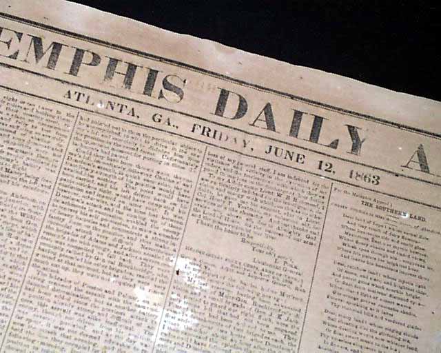 Memphis newspaper printed in Atlanta... Battle of Stone River ...