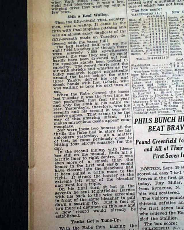Babe Ruth ties & breaks his own home run record... - RareNewspapers.com