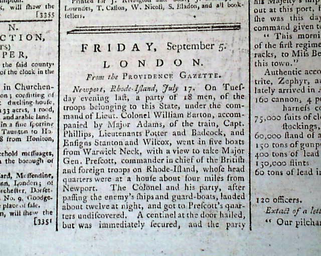 General Prescott captured in his sleep... Washington's plans ...