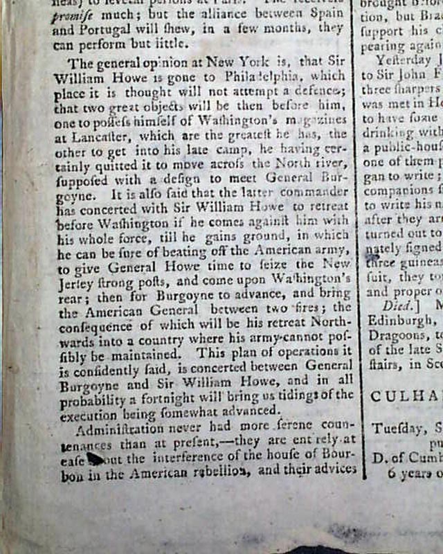 General Prescott captured in his sleep... Washington's plans ...