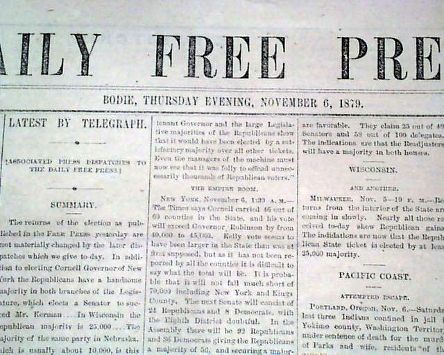 1879 Old West Newspaper From BODIE CA... - RareNewspapers.com