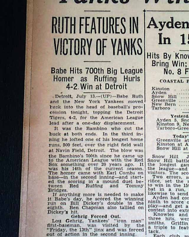 Babe Ruth 700th home run.... - RareNewspapers.com