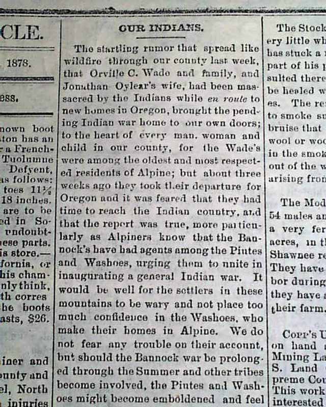 1878 Old West Newspaper From Silver Mountain CA...... - RareNewspapers.com