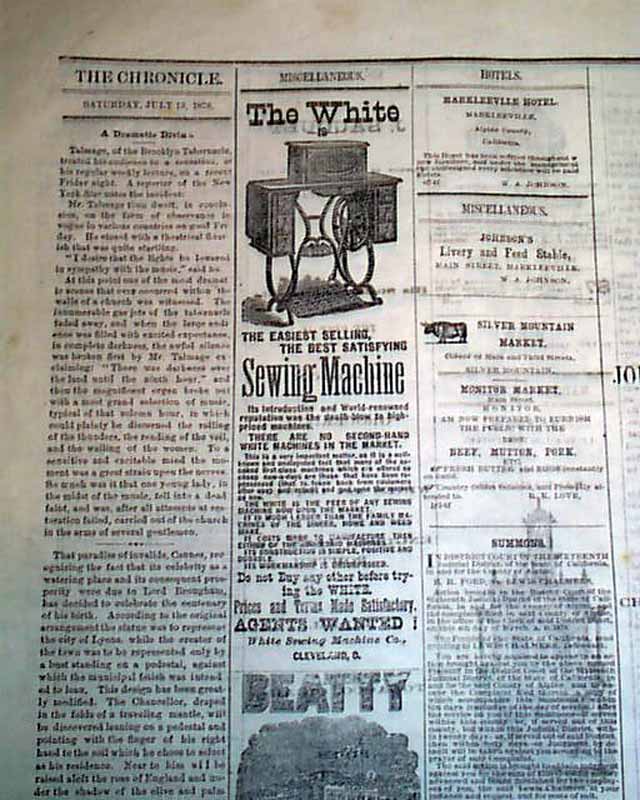 1878 Old West Newspaper From Silver Mountain CA...... - RareNewspapers.com