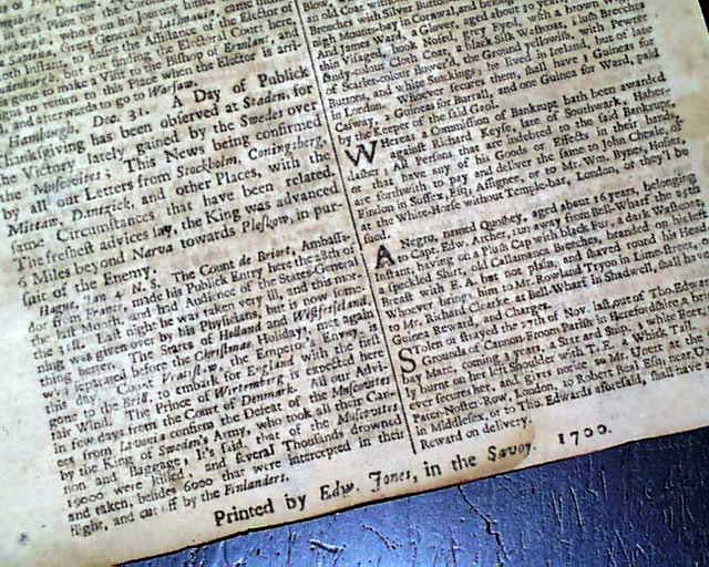 Genuine London Gazette newspaper from 1700... - RareNewspapers.com