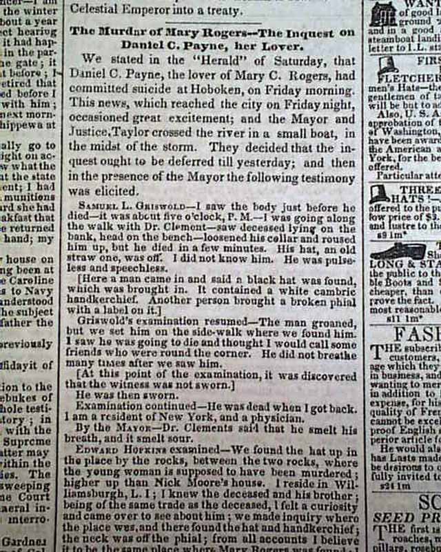 The murder of Mary Rogers, a national sensation at the time ...