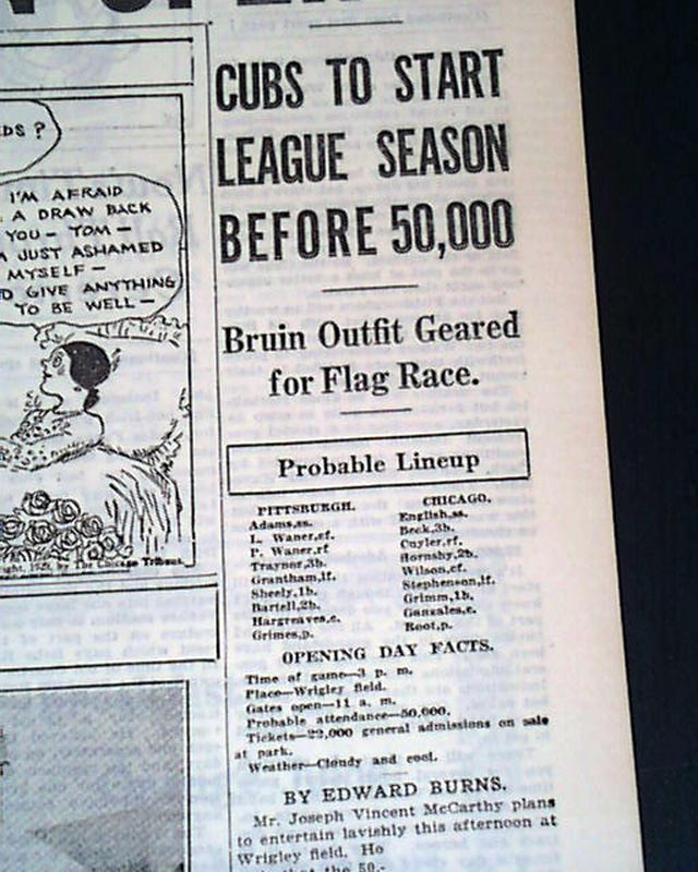 Chicago Cubs opens 1929 season with team photo...... - RareNewspapers.com