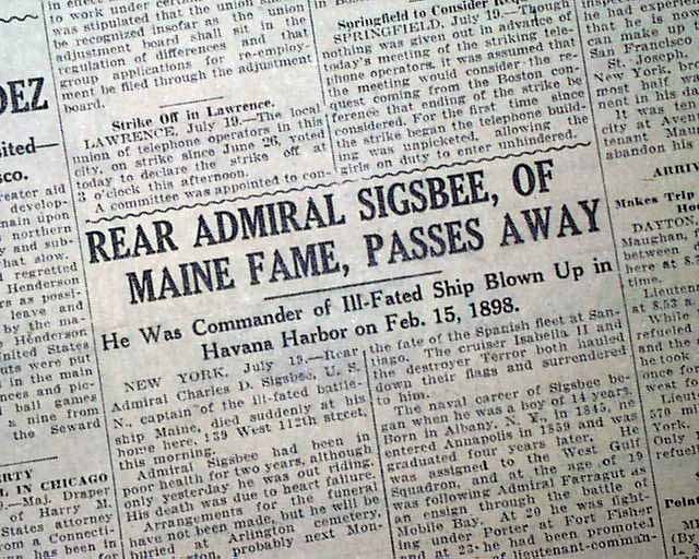 Charles Dwight Sigsbee death... USS Maine fame... - RareNewspapers.com