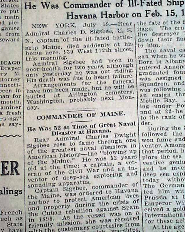 Charles Dwight Sigsbee death... USS Maine fame... - RareNewspapers.com