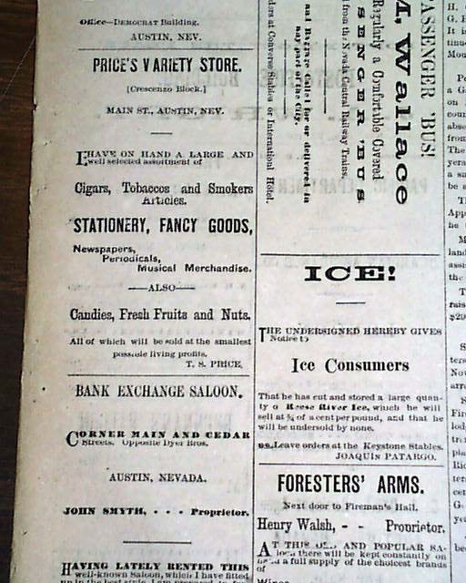 1875 Old West Newspaper From Austin NV... - RareNewspapers.com