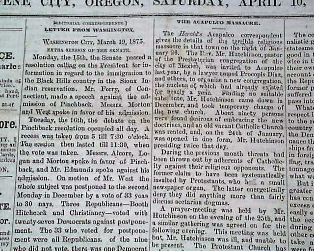 1875 Old West Newspaper From EUGENE CITY OR... - RareNewspapers.com