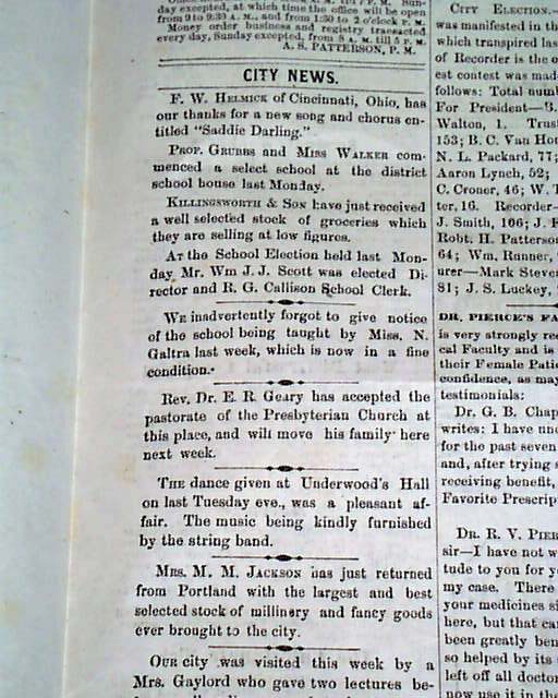 1875 Old West Newspaper From EUGENE CITY OR... - RareNewspapers.com