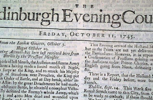 1745 Scotland newspaper from the Jacobite Rebellion... - RareNewspapers.com