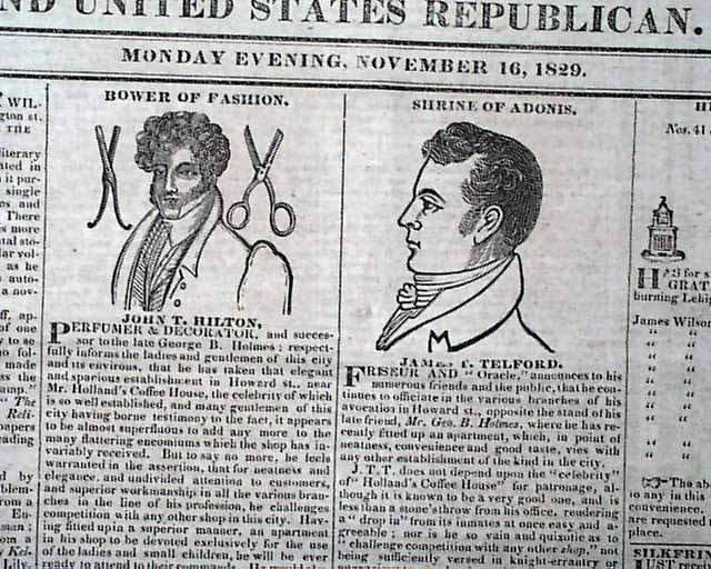 Fascinating advertisement for an early 19th century barbers ...