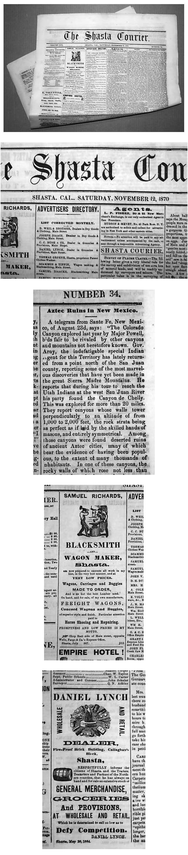 Historic 1870 SHASTA CA Newspaper Old West W/ NICE Ads - RareNewspapers.com