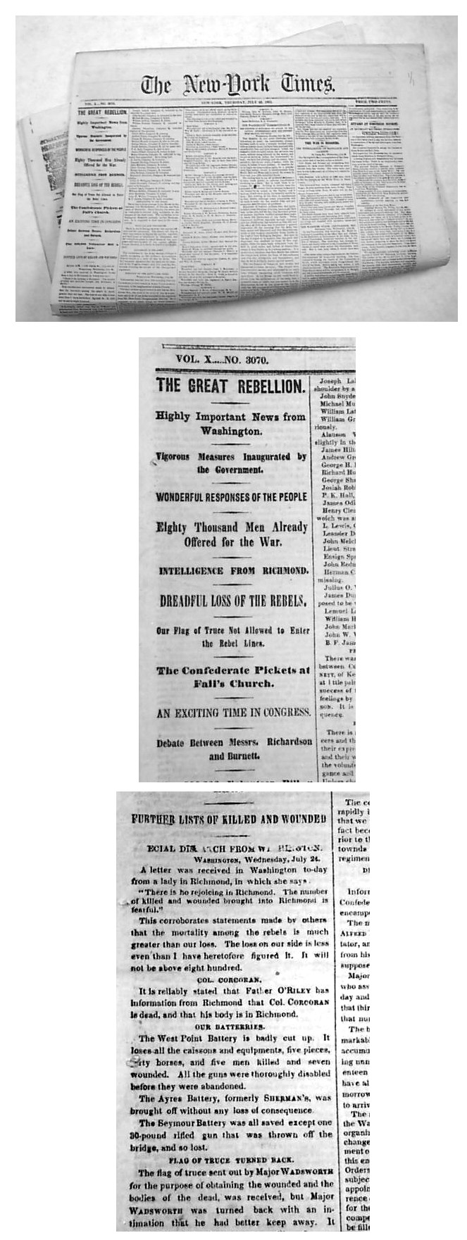 1861 Newspaper BATTLE OF BULL RUN MANASSAS VA Battle of Bull Run ...