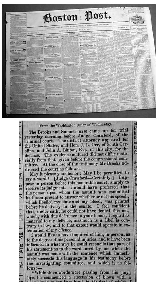 1856 BROOKS - SUMNER CASE Newspaper BOSTON MA - RareNewspapers.com