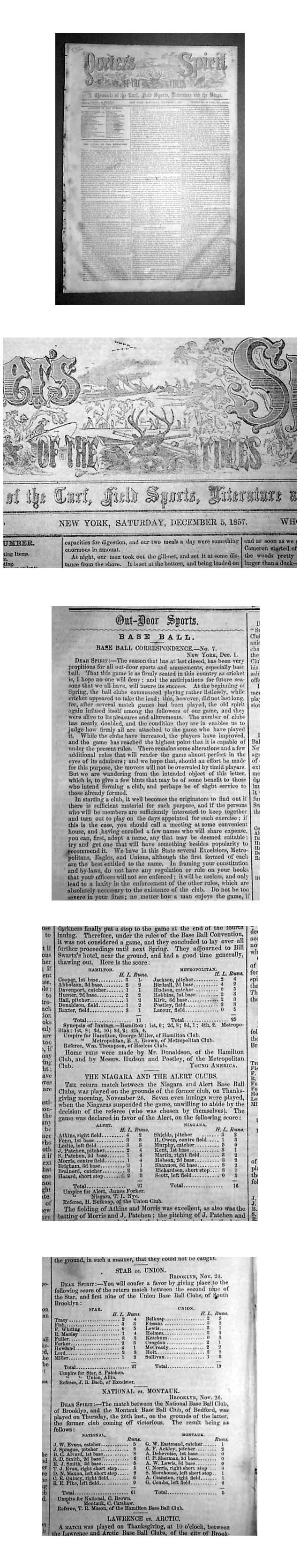 1857 Newspaper BASEBALL NEWS BOX SCORES Reports RARE ! - RareNewspapers.com