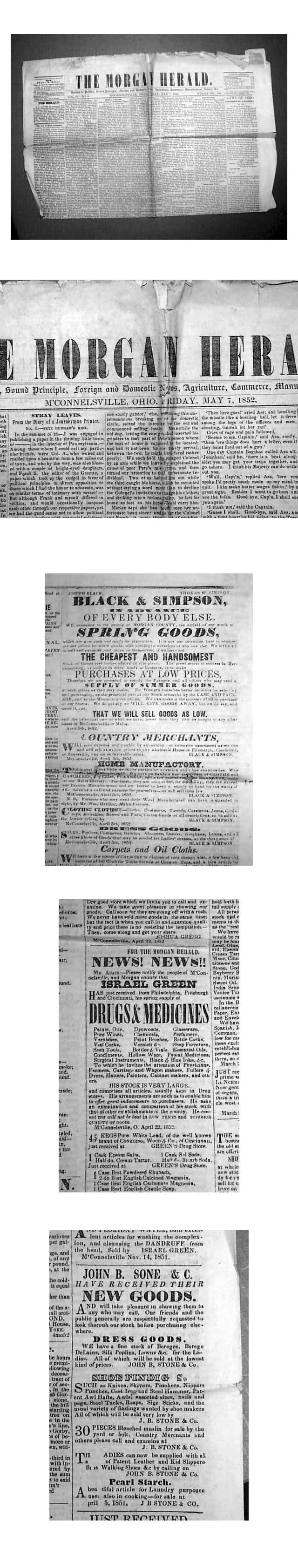 Early, Rare 1852 The Morgan Herald; McConnelsville Ohio ...