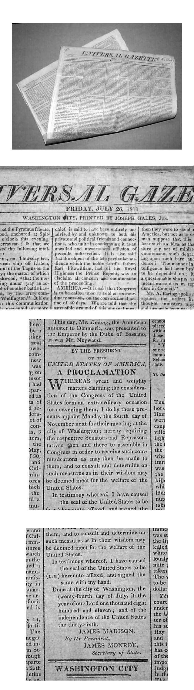 1811 Washington DC James Madison Proclamation Historic - RareNewspapers.com